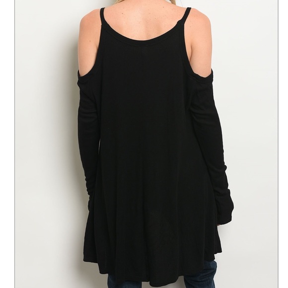 Tops | Black Casual Cold Shoulder Tunic Top | Poshmark